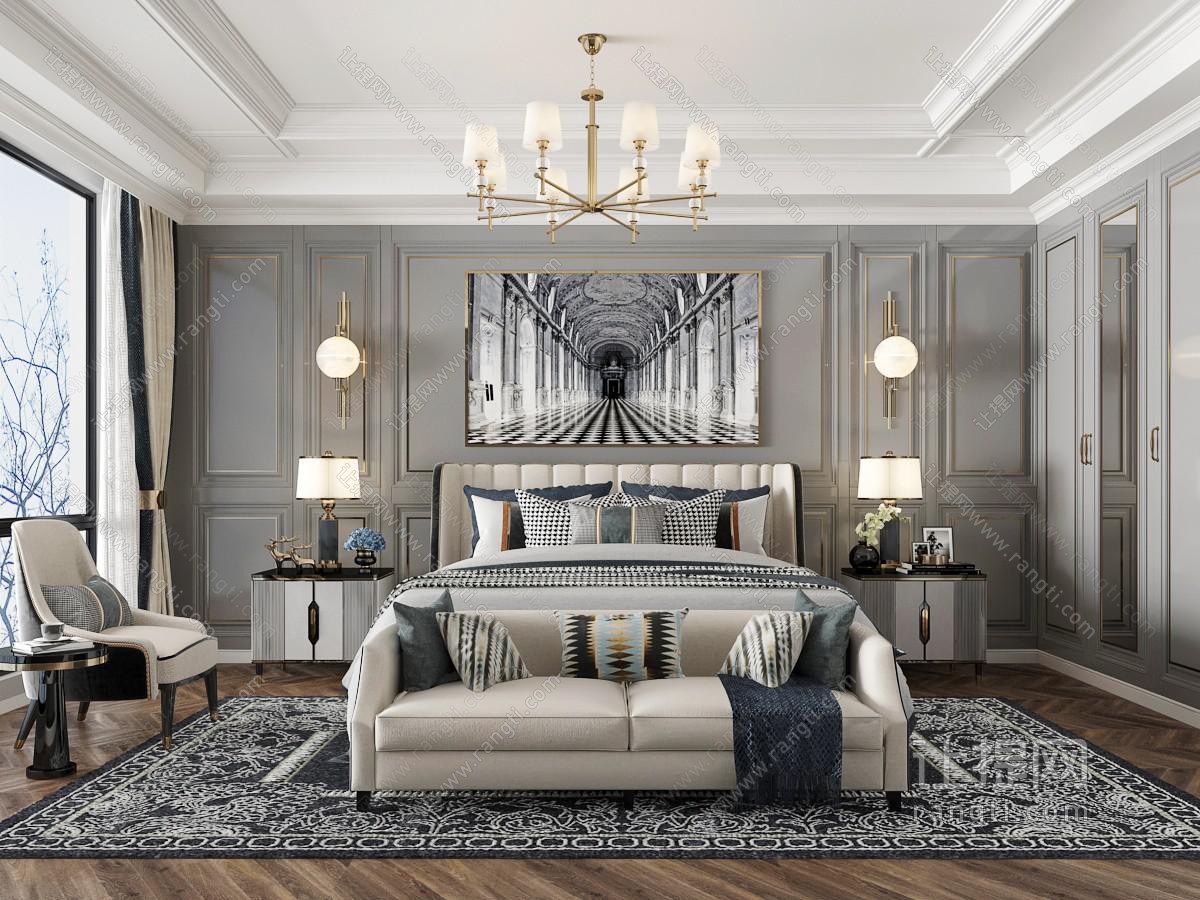 新古典卧室3d模型下载_模型ID:60642-让提网